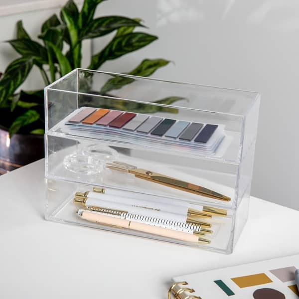 Martha Stewart Set of 3 Plastic Stackable Desktop Storage Organizer ...