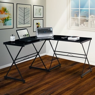L Shaped Glass Computer Desk for Office, Study, Bedroom, Black - Bed ...