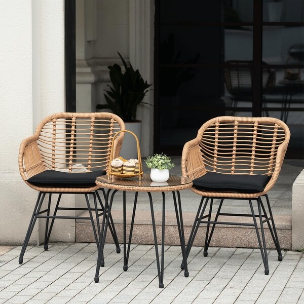 3 Piece Outdoor Wicker Furniture Patio Bistro Set With Cushions for Porch Poolside Garden 21.2 L x 23.6 W x 31.5 H On Sale Bed Bath Beyond 31438180