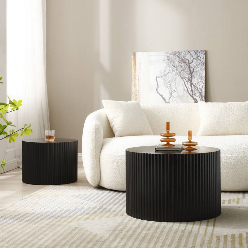 Modern Farmhouse Round Accent Nesting Side Coffee Table Set (Set of 2 ...