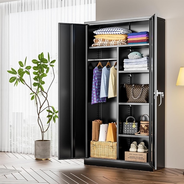 72 Tall Metal Lockable Wardrobe Armoire Storage Cabinet Locker with Hanging Rod for Garage Gym Home Office On Sale Bed Bath Beyond 40791606