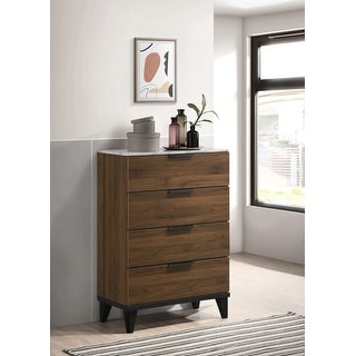 Christo Walnut Brown 4-drawer Faux Marble Top Chest - Bed Bath & Beyond ...