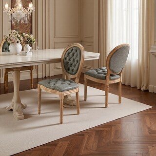 37.4"H Set of 2 Antique PU Leather Dining Chairs with Tufting ...
