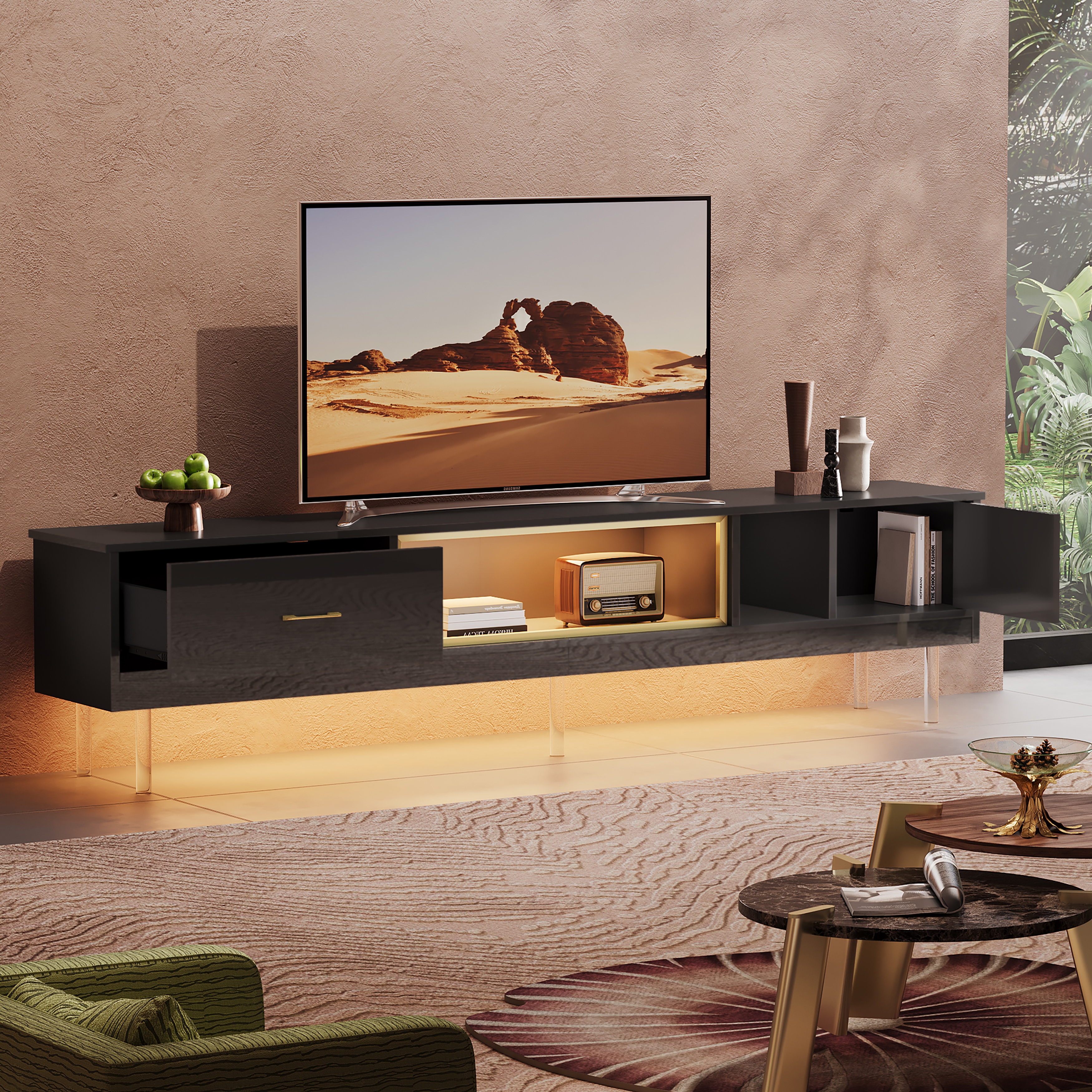 High Gloss LED TV Stands Modern Entertainment Center for 85 TV with Drawer 80 inches On Sale Bed Bath Beyond 38981410