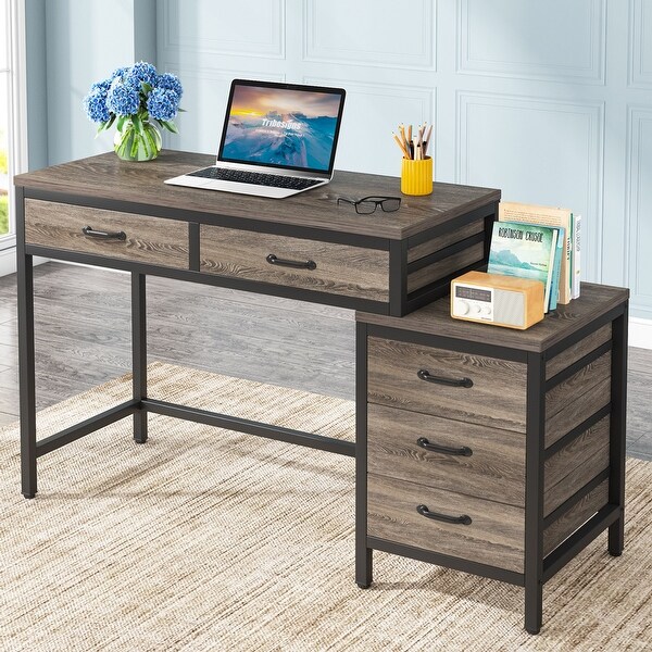Computer Desk with 5 Drawers Reversible Writing Desk with File Cabinet Printer Stand On Sale Bed Bath Beyond 36833179