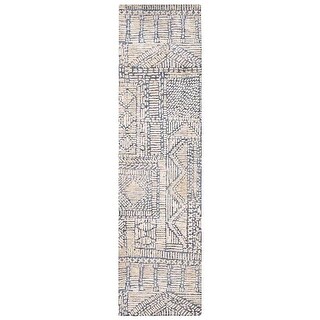 Karmen Blue and Ivory Geometric Patterned Runner Rug - Bed Bath ...