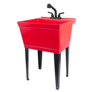 TEHILA Red 19-Gallon Utility Sink Laundry Tub with Pull-Out Faucet ...