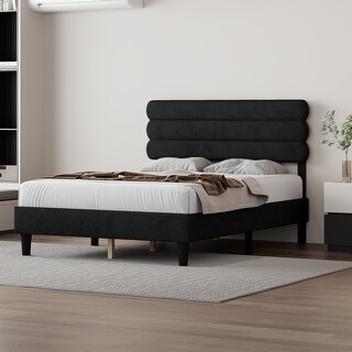 Dark Grey Full Size Velvet Bed Frame with Headboard and Wooden Slats ...