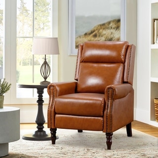 Genuine Leather Push Back Adjustable Recliner with Comfortable Arms for ...