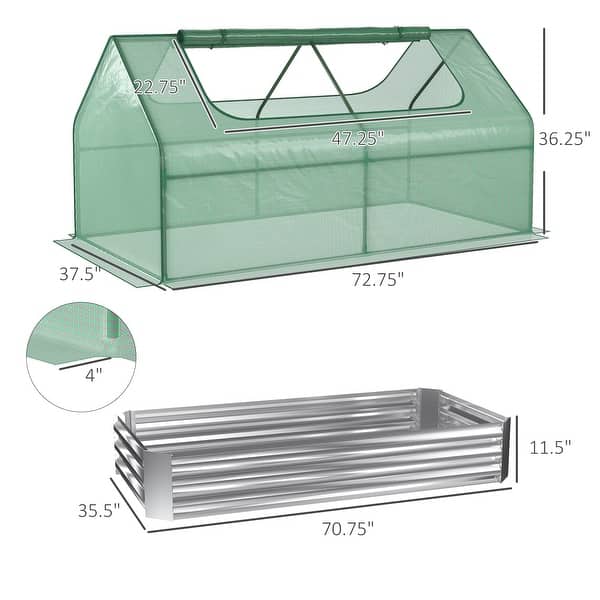 Outsunny Galvanized Raised Garden Bed with Mini Greenhouse Cover ...