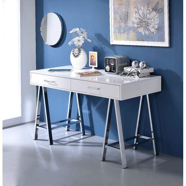Built In USB Port Writing Desk White High Gloss Chrome Finish Bed Bath Beyond 35421525