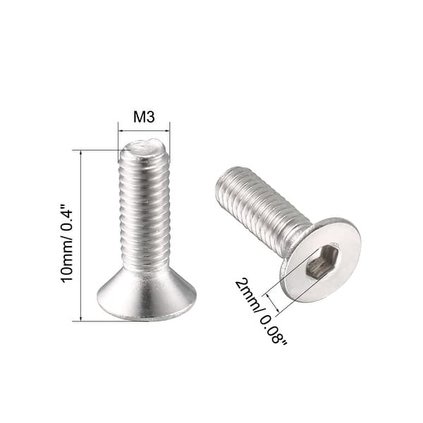 M3x10mm 304 Stainless Steel Hex Socket Countersunk Flat Head Screw Bolts 100PCS - Silver Tone ...