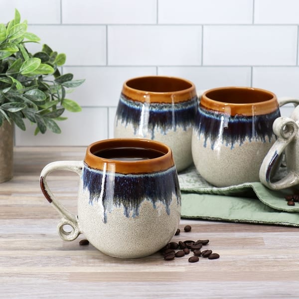 Meritage Lexington 4 Piece 20 Ounce Stoneware Two Tone Mug Set in Brown ...