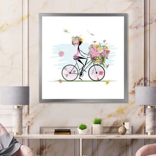 Designart "Floral Bike Illustration" Glam Framed Wall Art - Bed Bath ...