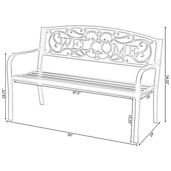Steel Outdoor Patio Garden Park Seating Bench with Cast Iron "Welcome ...