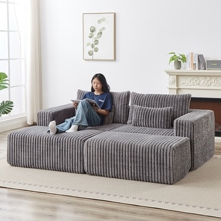 Fluffy Modern Sleeper Sofa Cloud Plush Lounge Chaise with Ottoman - Bed ...