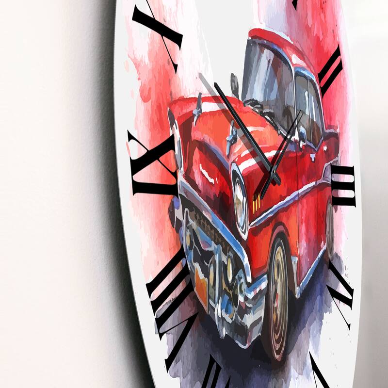 Designart 'Old-Fashioned Red Car' Industrial wall clock - Overstock ...