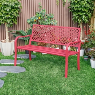 Fiery Red Retreat- All-Steel Garden Bench for Outdoor Comfort - Bed ...