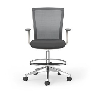 Westin Draft Stool in Gray Mesh and Fabric Seat with Polished Aluminum ...
