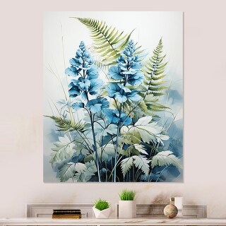 Designart "Ferns Sapphire Illumination III" Ferns Metal Wall Art - Bed ...