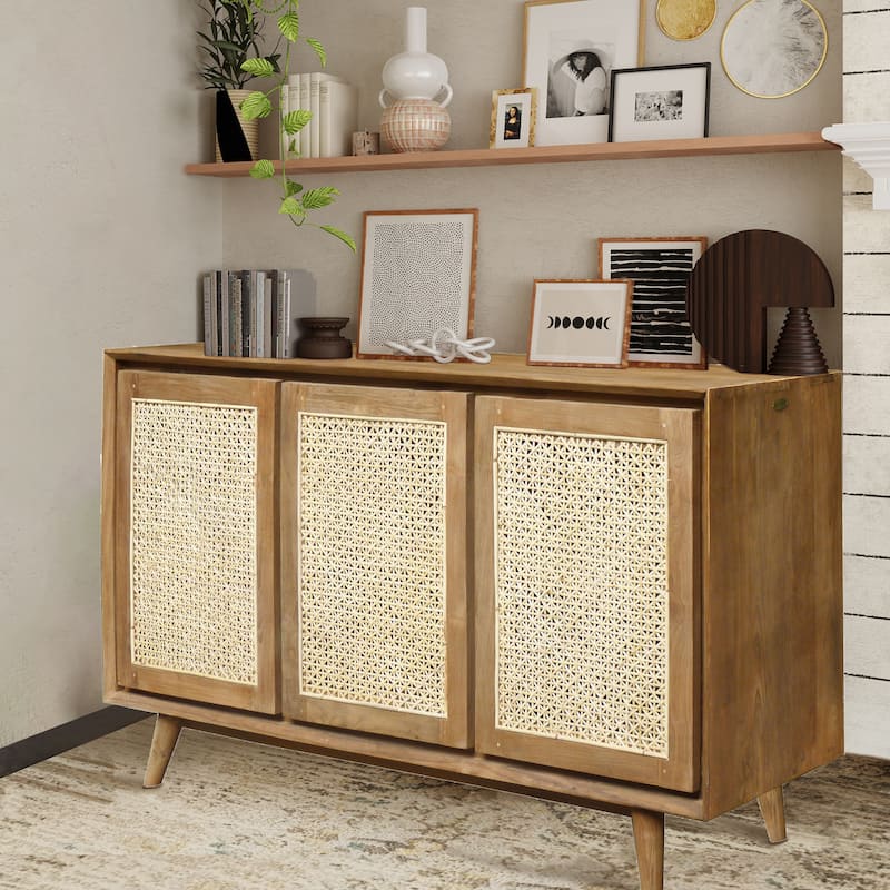 Recycled Teak Wood West Indies Cane Chest with 3 Doors - Overstock ...