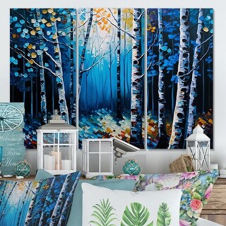 Designart "Blue Birch Forest II" Landscape Forest Canvas Art Print - 3 ...