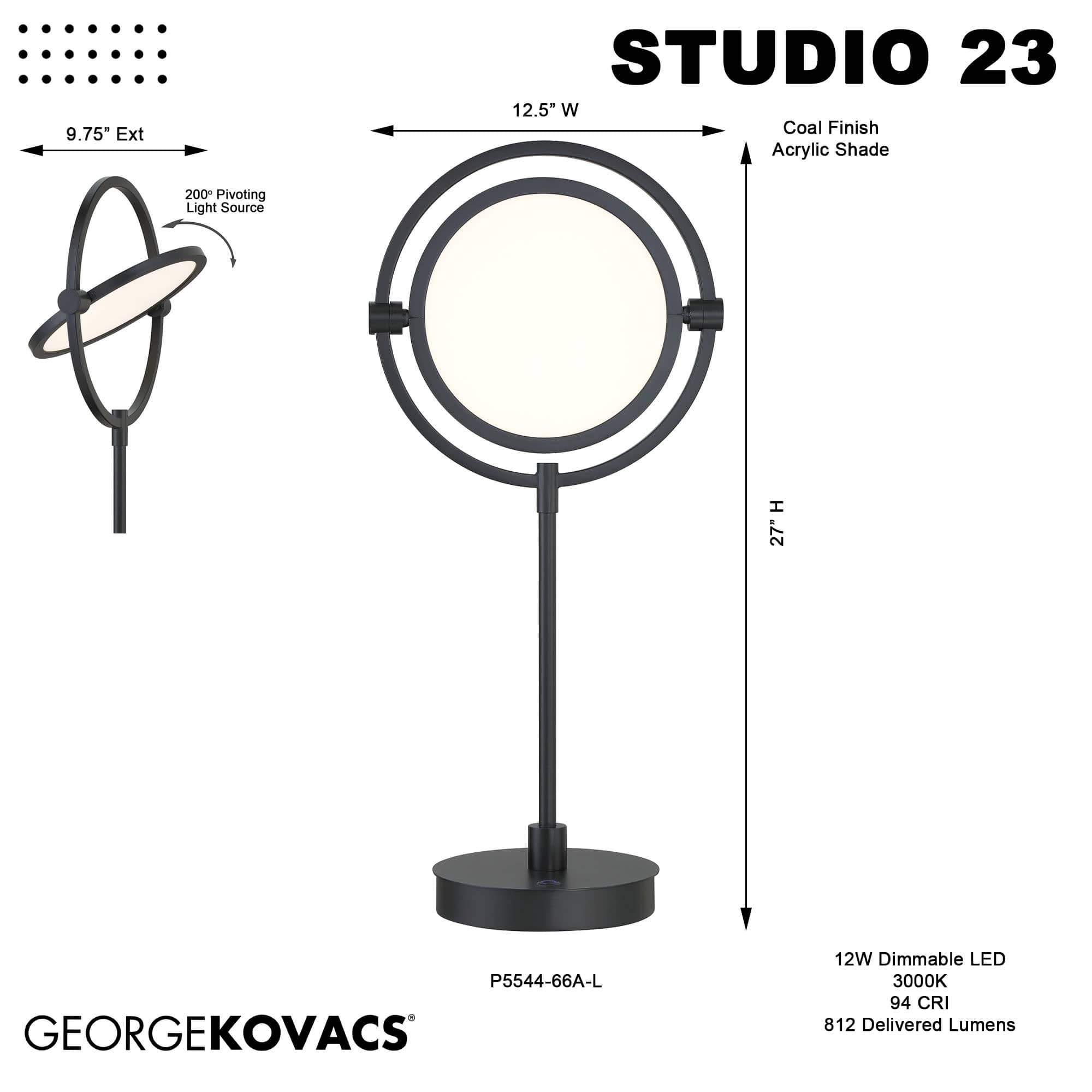 George Kovacs Studio 23 LED Table Lamp in Coal Finish - 27" - Bed Bath ...