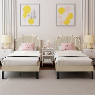 Twin Size Bed Frame, Height Adjustable Upholstered Bed, Twin Size Bed ...