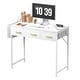 Small White Computer Desk with 3 Fabric Drawers for Home Office Bedroom ...
