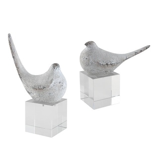 Distressed Bird Figurines With Crystal Base 11" Silver Gray Set of 2 ...