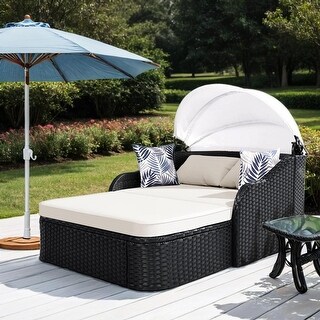 80"Outdoor Double Lounge Sunbed Sun Bed with Adjustable Canopy and ...