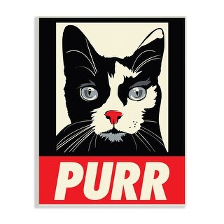 Stupell Purr Text Vintage Cat Red Black Pictural Sign Wood Wall Art ...