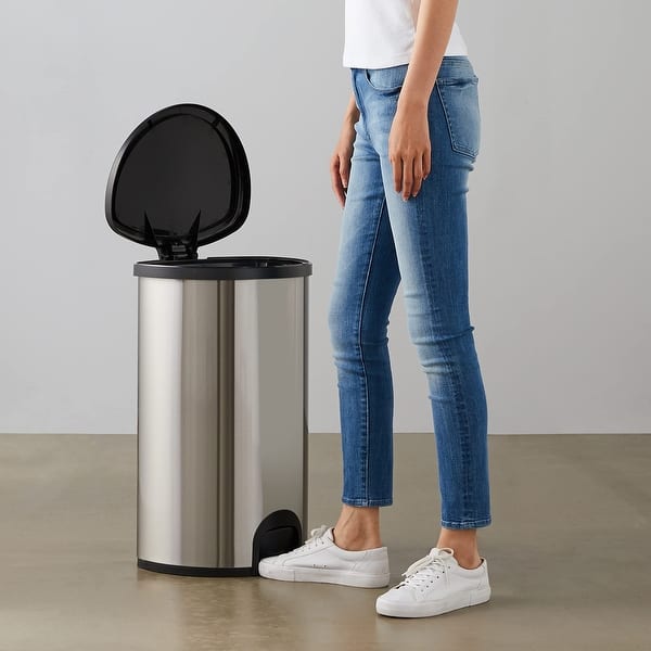Automatic Hands-Free Stainless Steel D-Shaped Trash Can, Toe tap, 50 ...