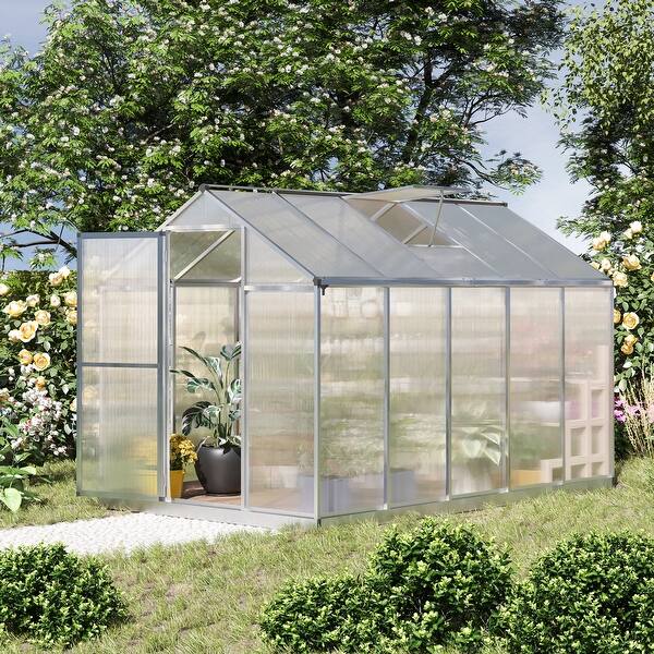 Outsunny 10' L x 6' W Polycarbonate Walk-In Greenhouse with Rooftop ...