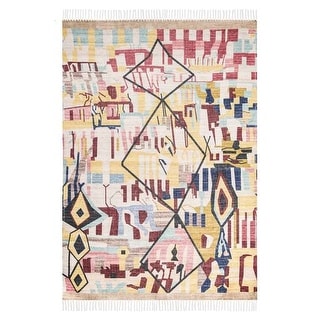 Izzie Red Yellow and Blue Abstract Tribal Indoor Outdoor Rug - 7'6" x 5 ...