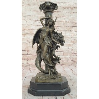Bronze Fantasy Statue Of Woman With Dragon Column Original Mythical ...