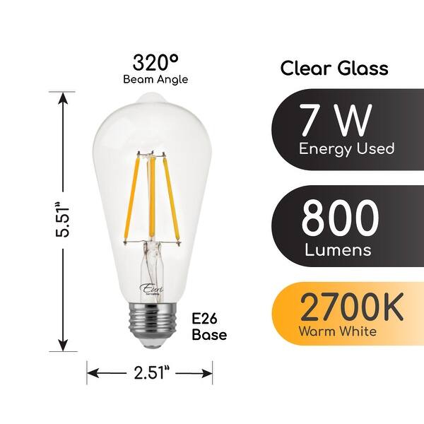 Euri Lighting LED ST19 Bulb, Dimmable, Warm White 2700K, 7W (75W Equal ...