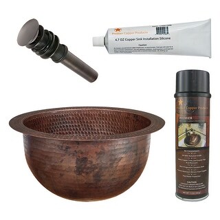 10" Round Under Counter Hammered Copper Bathroom Sink, Matching Drain and Accessories - Bed Bath ...