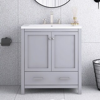 30 in. W x 18 in. D x 34 in. H Freestanding Bath Vanity with White ...