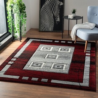 Crystal Collection Red/Grey Abstract Geometric Area Rug - Bed Bath ...