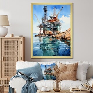 Designart "Teal Oil Rigs Fields Offshore I" Oil Rigs / Fields Framed ...