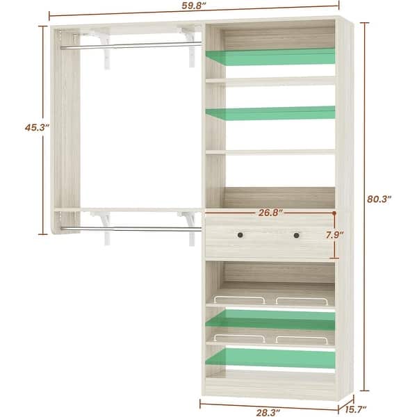 5FT Closet System with 2 Hanging Rods and Wooden Drawer, Walk-in Closet ...
