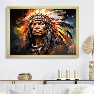 Designart "Native American Mohawk Warrior" Native American Art Framed ...