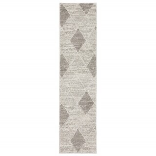 2' X 8' Grey And Ivory Geometric Power Loom Stain Resistant Runner Rug ...