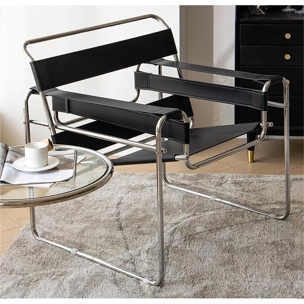 Momei Mid-Century Modern Saddle Leather Accent Chair with Stainless ...