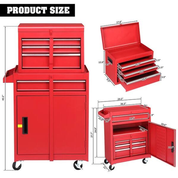 2 in 1 Rolling Tool Chest with Lock Tool Box Garage Storage Cabinet ...