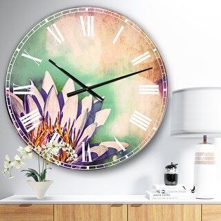 Designart 'Blossoming Purple Lotus Flower' Floral Large Wall CLock ...