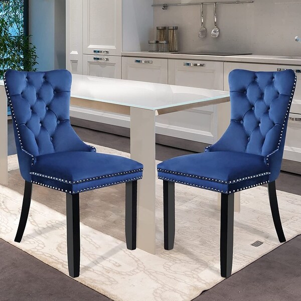 Velvet Dining Chairs Set of 2 Upholstered High end Tufted Dining Room Chair with Nailhead Back Ring Pull Trim Solid Wood Legs On Sale Bed Bath Beyond 36239602