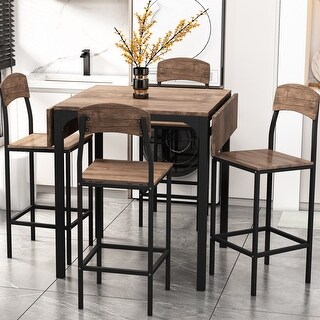 Metal Frame Kitchen Table Set 5-piece Counter Height Drop Leaf Dining ...