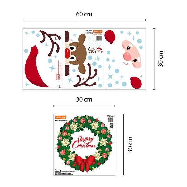 Walplus Peeking Santa & Rudolph Christmas Garland Wall Sticker Decor ...